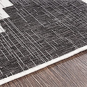 Mark&Day Outdoor Rugs, 8x10 Wolfheze Modern Indoor/Outdoor Black Area Rug, Black Beige Carpet for Patio, Porch, Deck, Bedroom, Living Room or Kitchen (7'10" x 10'2")