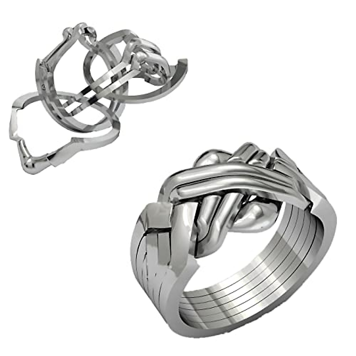 OFLIUM 6 Band classical Handmade 925 sterling silver Turkish puzzle ring interlock knot ring silver (10.5)