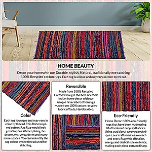 Ekakshx Multi Color Chindi Rag Rug 4X6'| Hand Woven Rug & Reversible Runner Rug | Recycled Cotton Colorful Chindi Rug for Living Room Kitchen | Rustic Rug | Runner Rugs (4 * 6 Feet, Purple Color)