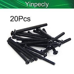 Yinpecly M4x50mm Button Head Socket Cap Screw Carbon Steel Fastener Rustproof Fully Threaded Fitting Hex Drive Cap Bolts Black 20Pcs