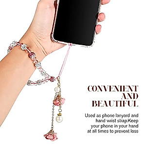 Hemobllo Cell Phone Straps Creative Crystal Flower Pendant Charm Non- slip Phone Lanyard Cute Pocket Keychain Strap for Car Key Purse Decoration (Pink)