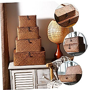 Veemoon 3pcs Woven Basket Organizer Sundry Organizer Basket End Table Decor Seagrass Baskets Woven Hamper Bathroom Decorations Baskets with Lids Seaweed Storage Shelf Basket