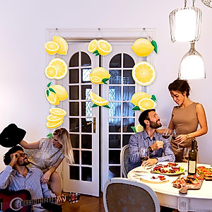 Teenyyou 3 Pcs Lemon Party Decorations Lemon Party Hanging Banner Door Decoration Lemonade Sign Large Lemon Cutout Citrus Decor for Birthday Party Lemon Summer Bridal Shower Supplies