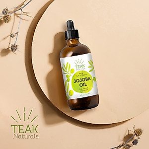 Teak Naturals Cold Pressed Organic Jojoba Oil Natural Unrefined Pure Jojoba Oil Moisturizer for Skin Hair and Nails - 4 Ounces