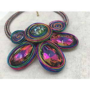 JHWZAIY Chunky African Statement Necklace For Women Tribal Fashion Costume Jewelry Earring Sets Unique Colorful Big Rhinestone Crystal Pendent Collar Choker Bib Handmade (01)