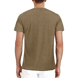 Fashion Men's Henley Shirts Classic Short Sleeve Basic Button Cotton T-Shirt with Pocket Khaki