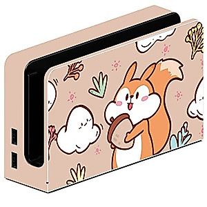 PlayVital Full Set Protective Stickers for Nintendo Switch OLED Model, Customized Vinyl Decal Skins for Switch OLED Console & Joycon & Dock & Grip - Squirrel with Acorn