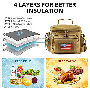 ATRIPACK Lunch Box for Men, Tactical Lunch Bag MOLLE Webbing Leakproof Insulated Large Lunch Cooler Women Adult Meal with Adjustable Shoulder Strap Durable Lunch Pail (Brown)
