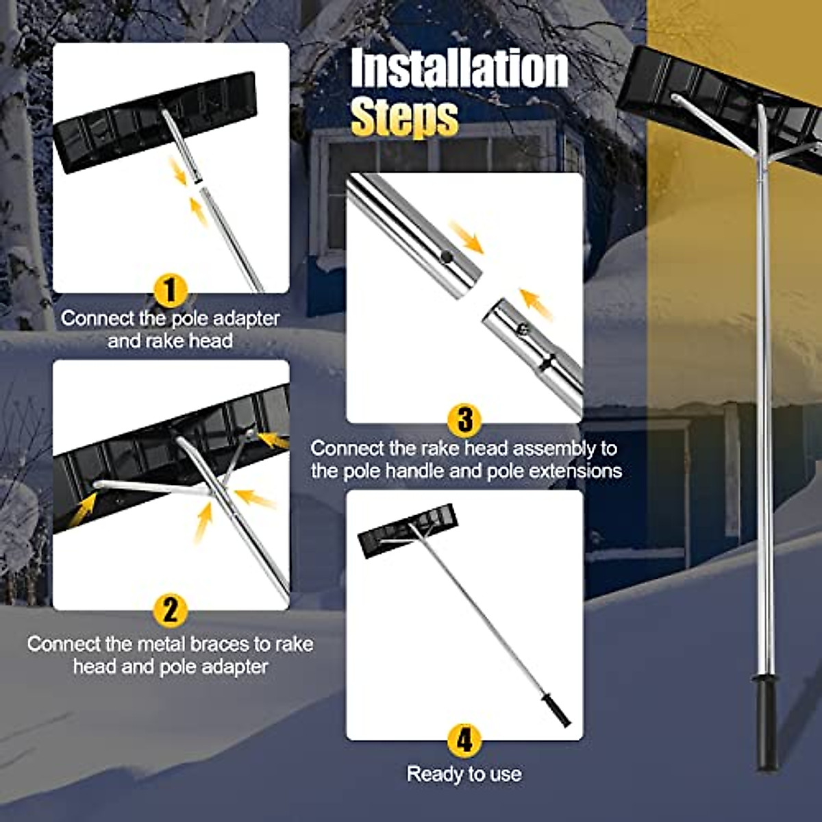 GYMAX Snow Roof Rake, 4.8-20FT Extendable Aluminum Snow Removal Tool with Anti-Slip Handle & 25” Wide Blade, Snow Rake for House Roof Leaves, Dribs