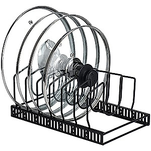 Toplife 7+ Lid Organizer, Adjustable Kitchen Cabinet Organizer for Cutting Boards, Plates, Bakeware, Black