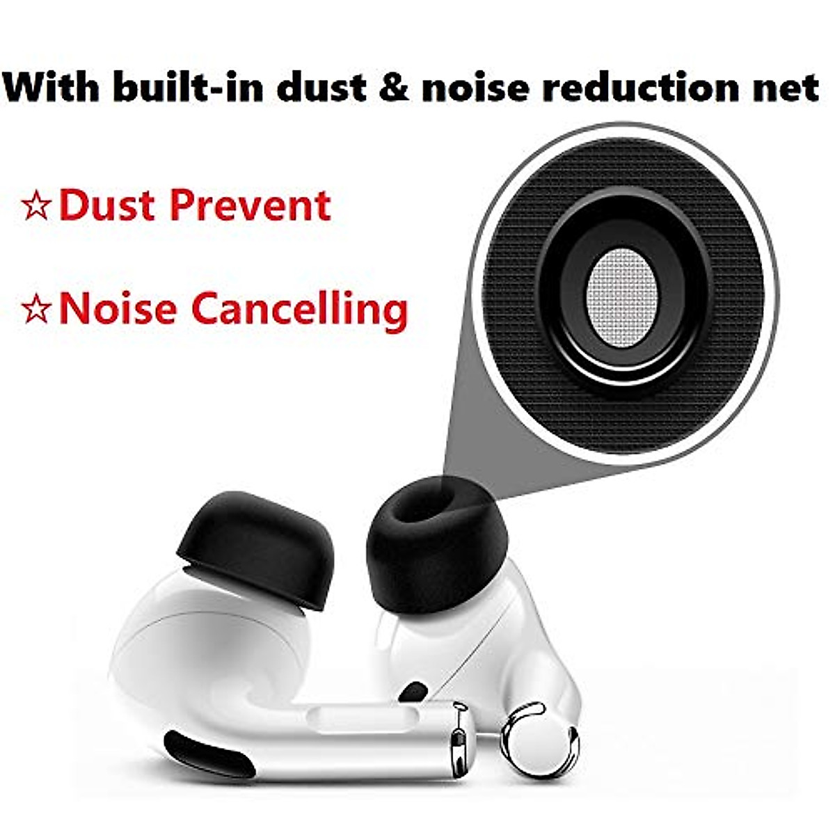 JNSA Large Size Memory Foam Ear Tips Compatible with Apple AirPods Pro, Noise Cancelling Comfortable Foam Tips with Built-in dust Guard net,[Fit in Case], Black 2 Pairs Sets,L