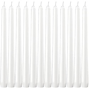 12 Pack Tall Taper - 10 Inch White Dripless, Unscented Dinner Candle - Paraffin Wax with Cotton Wicks - 7.5-8 Hour Burn Time