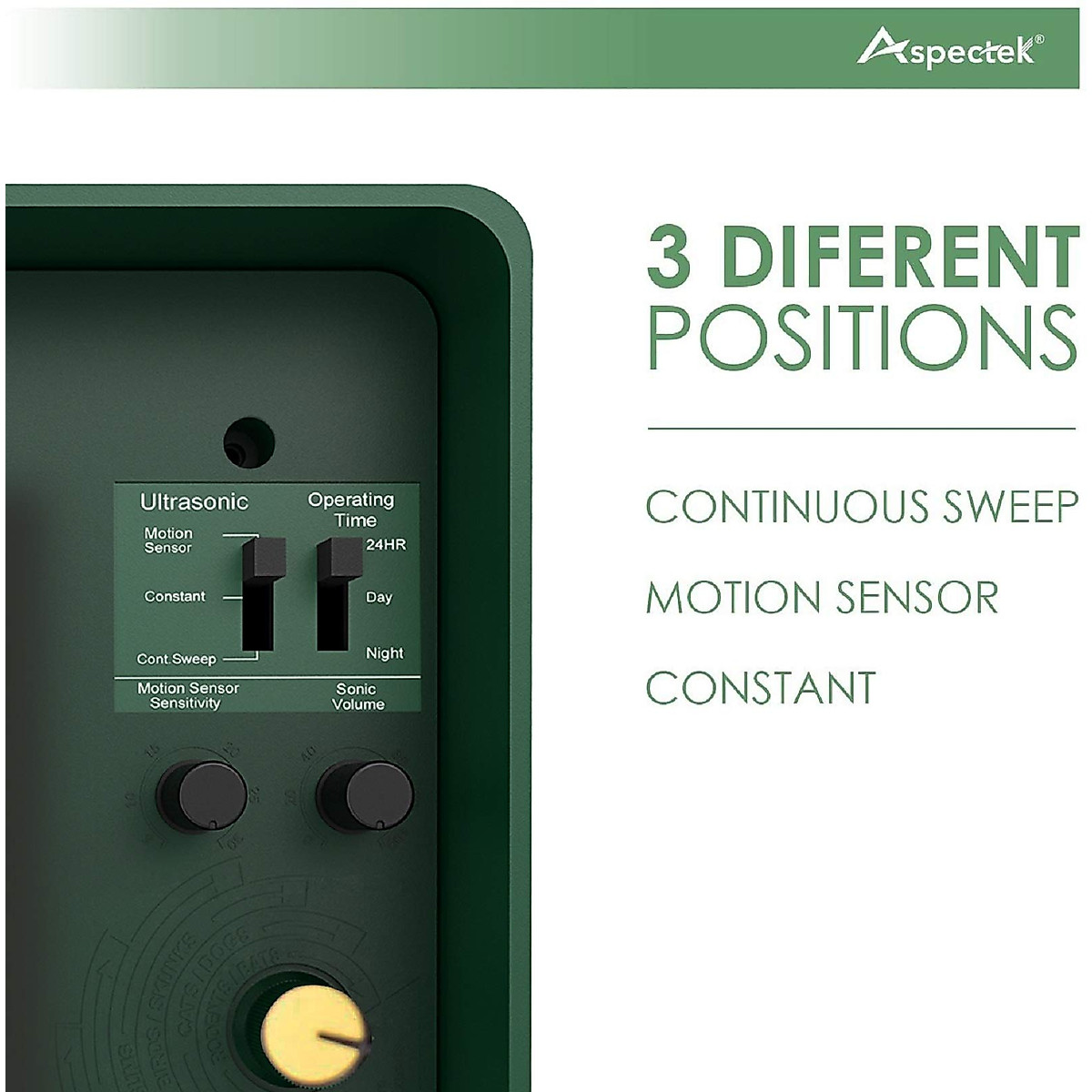 ASPECTEK Yard Sentinel Outdoor Ultrasonic Animal Repeller with Motion Sensor, Adjustable Volume, Waterproof, Extension Cord, Powerful Repel for Squirrel, Raccoon, Skunk, Rabbit, Fox, Deer, Etc