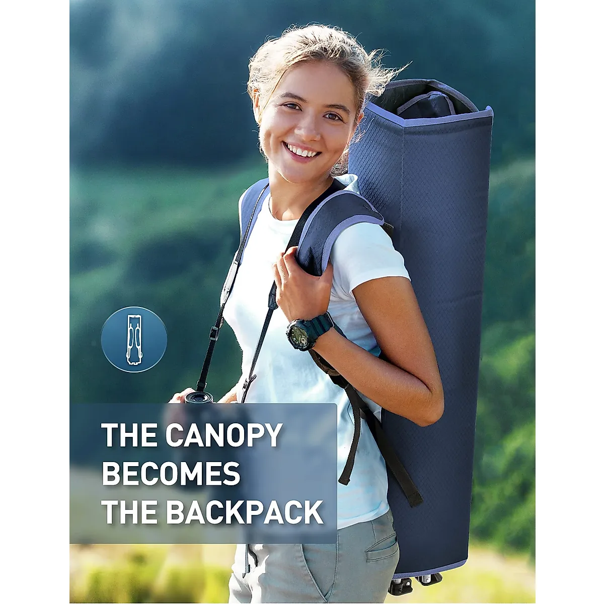 Docusvect Beach Chair with Canopy Shade, Folding Camping Chair with Canopy with Cup Holder, Side Pocket for Camp, Beach, Tailgates, Fishing - Support 330 LBS