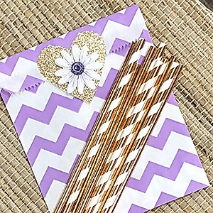 Rose Gold Solid and Stripe Foil Paper Straws - 7.75 Inches - 50 Pack - Outside the Box Papers Brand