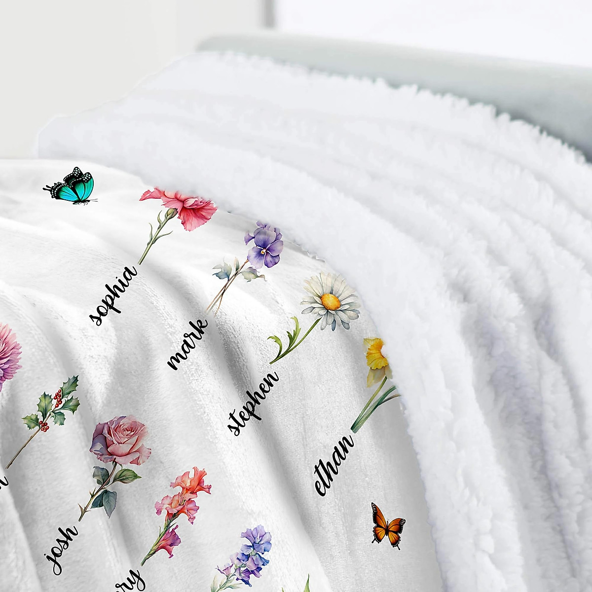 Personalized Grandma's Garden Blanket, Grandma Blanket with Kids Name, Mom Grandma's Garden Birth Month Flower Bouquet, Best Gift for Mother, Birth Flower, Gifts for Mothers Day Birthday 3