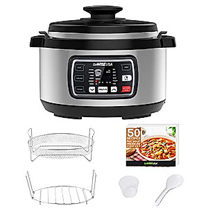 GoWISE USA GW22708 Ovate 8.5-Qt 12-in-1 Electric Pressure Cooker Oval with Slow Cook, Rice, Yogurt, Egg, Saute, Steamer, Keep Warm Functions + Accessories & Recipes, Stainless Steel