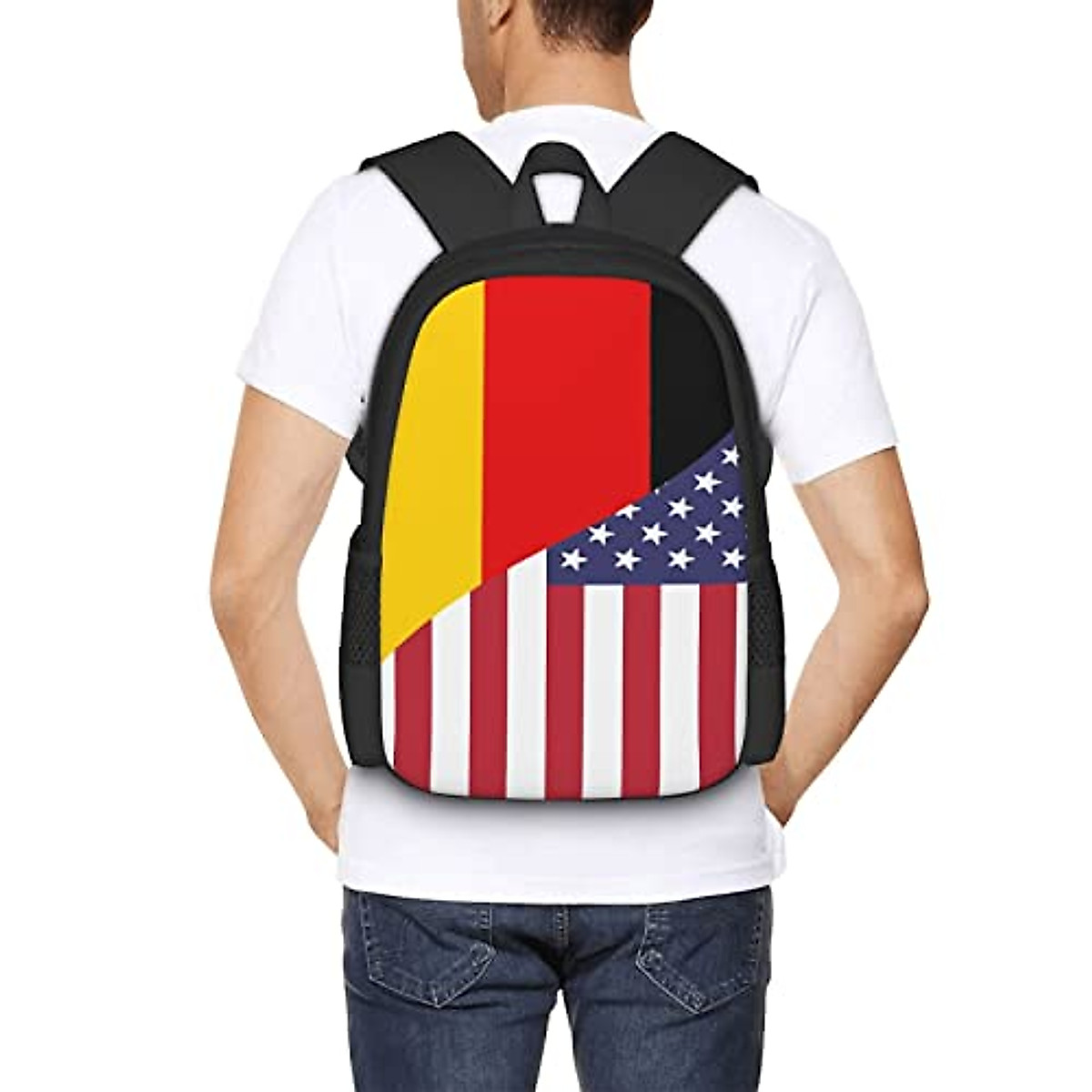 German USA Friendship Flag Casual Backpack School Bag Laptop Travel Backpack for Men Women