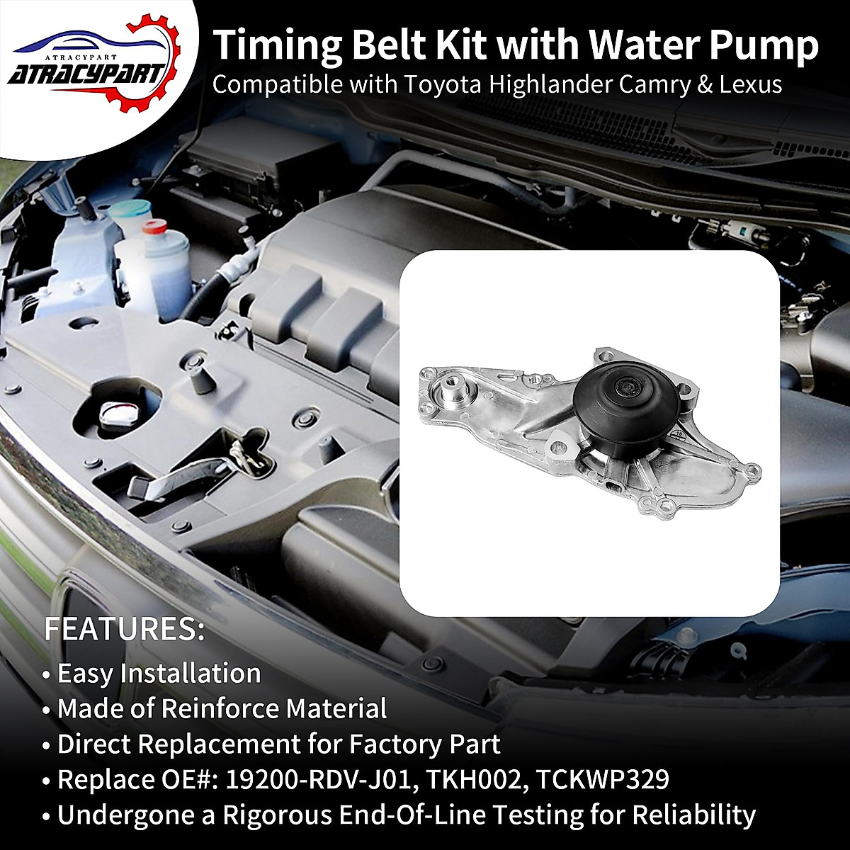 Timing Belt Kit with Water Pump | Compatible with 2003-2018 Honda Accord Odyssey Pilot, Acura MDX RDX RL TL TSX & Saturn Vue 3.0L 3.5L 3.7L Vehicles | Replaces# 19200-RDV-J01, TKH002, TCKWP329