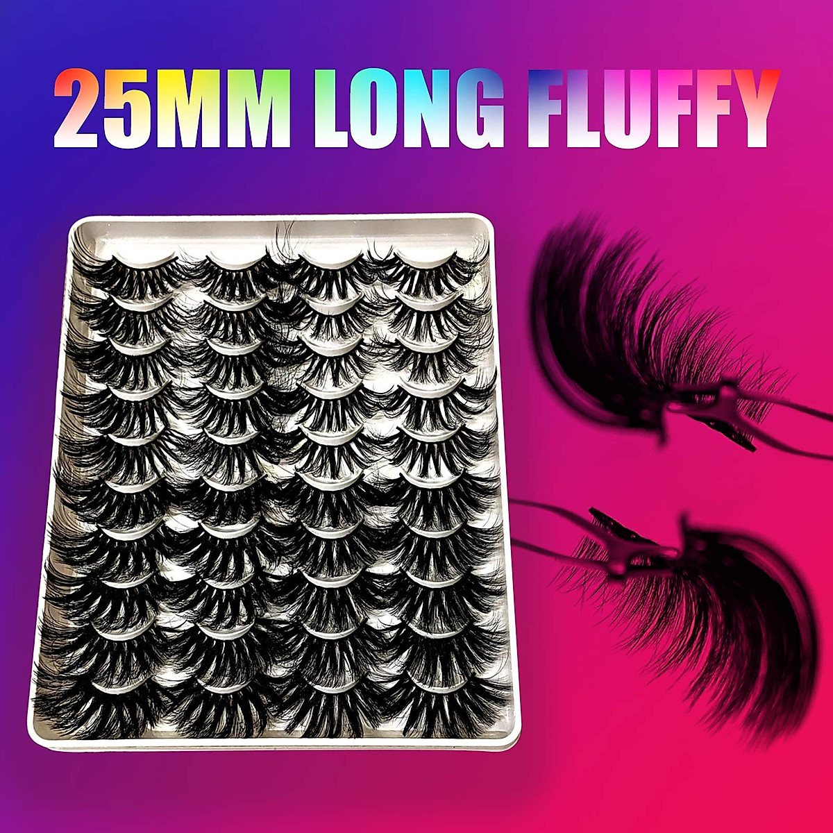 3D Mink lashes Fluffy,25mm Fake Eyelashes Natural Look 4 Styles.Long Dramatic Wispy Eyelashes Bulk,6D High Volume Soft Reusable Luxurious False Eyelashes Kit