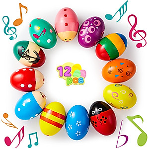 JOYIN 12 Packs 1.9''*2.7" Wooden Egg Shakers Maracas Percussion Musical for Party Favors, Classroom Prize Supplies, Musical Instrument, Basket Stuffers Fillers, Easter Hunt
