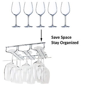 HUJI Durable Under Cabinet Stemware Rack Storage Organization (1 Pack, Chrome)