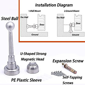 Zhi Jin 1Pc Door Stopper Stainless Steel Magnetic Door Stop Floor Door Catch Security Doorstop Holder Bumper