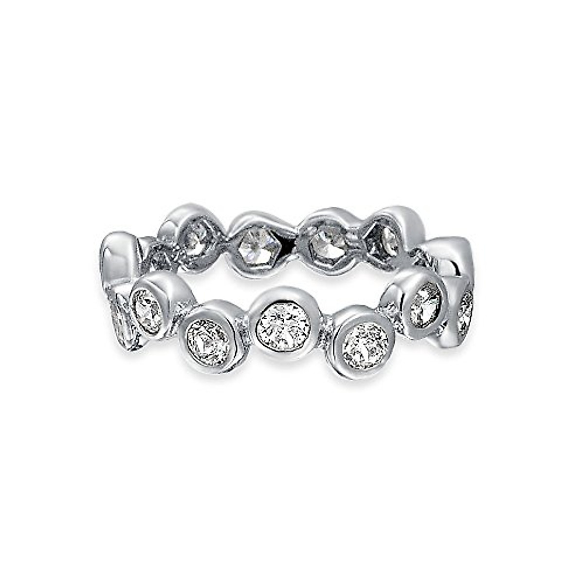 Bling Jewelry Bubble Circle Geometric Zig Zag Cubic Zirconia Bezel Band CZ Eternity Ring For Women .925 Sterling Silver