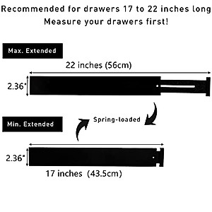 Lawei 4 Pack Bamboo Drawer Dividers, 17-22 inches Adjustable Expandable Drawer Organizers, Spring-loaded Durable Organization Separators for Kitchen, Dresser, Bathroom, Bedroom, Drawer, Desk, Black