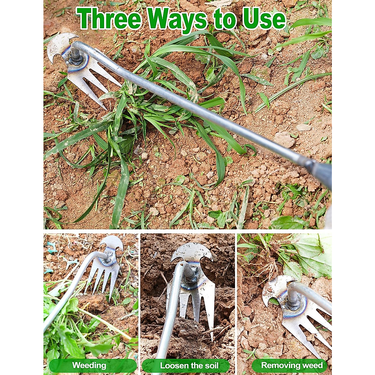 New Weeding Artifact Uprooting Weeding Tool, 16 Inch Weed Puller with 4 Teeth Manganese Steel Forged Hand Weeder, Say Goodbye to The Weeds with Weed Remover Hand Tool for Your Garden, Yard, and Farm