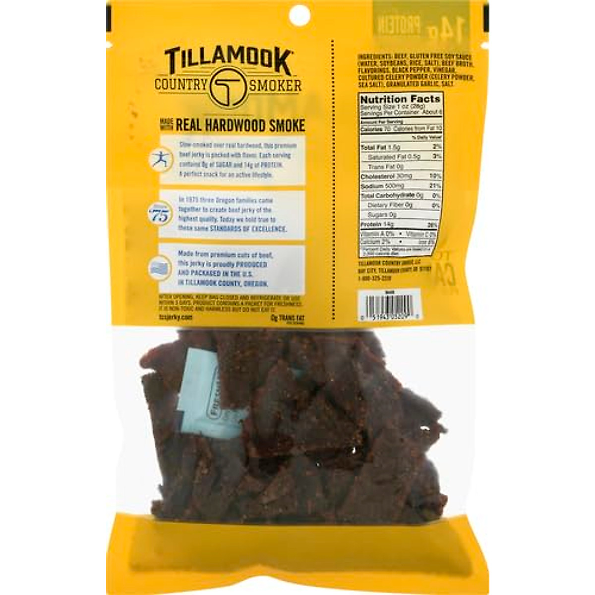 Tillamook Country Smoker Keto Friendly Zero Sugar Beef Jerky, Black Pepper, 6.5 Ounce