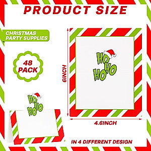 Affrolling 48 Pcs Christmas Place Cards for Table Green Elf Christmas Table Name Cards Green Christmas Elf Place Cards Tented Folded Dinner Name Tag for Birthday Holiday Party