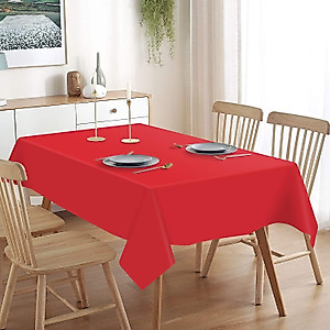 QIKSION 2 Pack Red Plastic Tablecloth Disposable Table Covers Ruby Shine Red Table Cloths for Parties Bridal Shower Birthday Engagement Wedding, Fits 6 to 8 Foot Rectangle Tables (54 × 108 Inch)