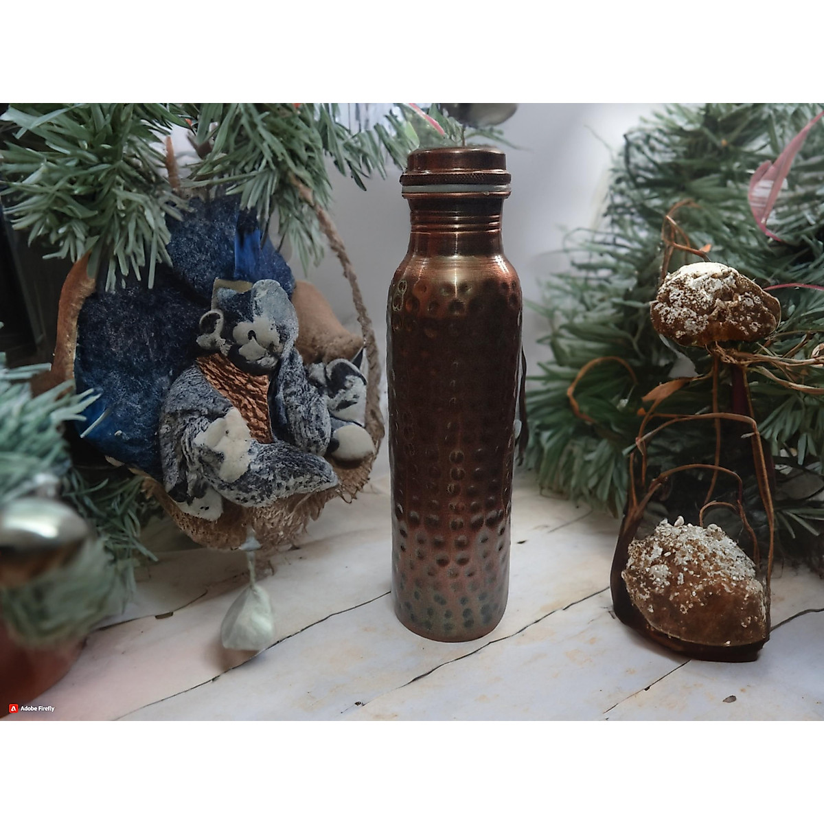 Craft Trade Ayurveda Copper Water Bottle for Drinking 32oz Antique Black Pure Copper Water Bottle Pitcher Travel Water Bottle for Gym,Office, Hiking, Outdoor -Ayurvedic Hammered Water Bottle with Lid