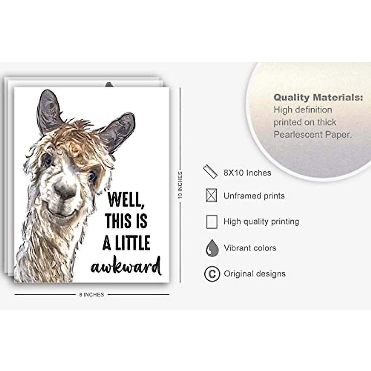 Funny Bathroom Decor Wall Art Cute Cow Llama Donkey Sheep Animal Artwork Inspirational Farmhouse Home Wall Decor Pictures Prints for Bathroom Restroom Nursery Kids Boy Room ,(4PCS, 8"x10", Unframed)