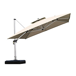 PURPLE LEAF 11 Feet Double Top Deluxe Square Patio Umbrella Offset Hanging Umbrella Outdoor Market Umbrella Garden Umbrella, Beige