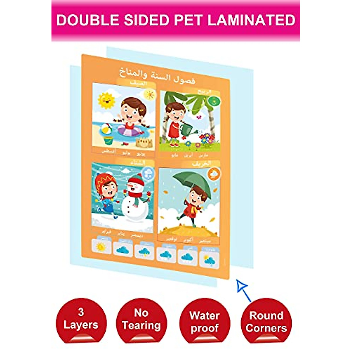 Dosmaxx 10 Large Arabic&English Educational Posters for Kids,Arabic Alphabet for Kids,Preschool, Homeschool,and Elementary Classroom Displays,Teach Numbers,Colors,Animals,Arabic Letters,Weather