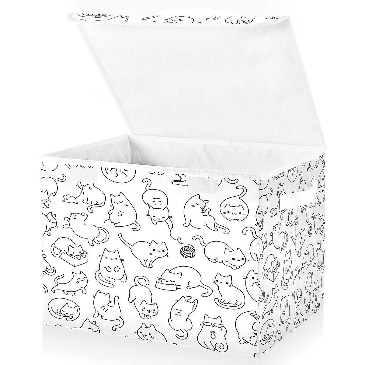 SDMKA Cute Cartoon Cat Storage Bins with Lids Foldable Storage Cube Boxes Fabric Storage Organizer Basket for Home, Bedroom, Office, Closet (16.5x12.6x11.8)