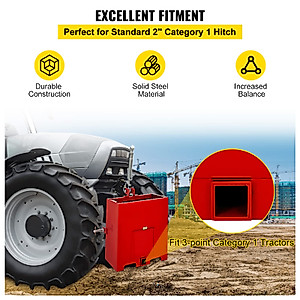 BestEquip 3 Point Ballast Box, 800lbs Capacity Hitch Ballast Box, Standard 2'' Hitch Receiver, Tractor Ballast Box with 5cu.ft Volume, Heavy Duty Steel, Fits Category 1 Tractor Attachment, Red