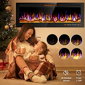 ALPACA 50" Slim Electric Fireplace Recessed and Wall Mounted,Wall Fireplace and Freestanding Linear Fireplace, with Remote Control,13 Adjustable Flame Color and 5 Brightness, 750W/1500W