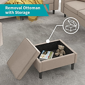 BALUS Sectional Sofa L Shaped Couch with Movable Storage Ottoman/Side Pockets/Modern Sofas/Easy Assembly/Free Combination - Beige