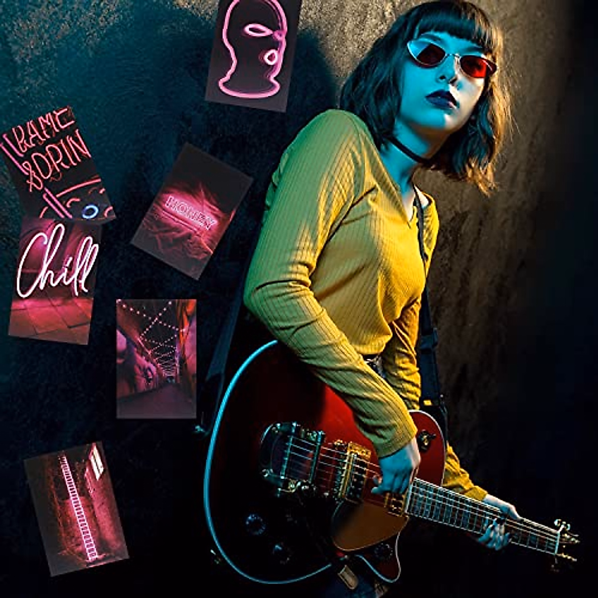 Wall Collage Kit Aesthetic Pictures, Pink Room Decor Aesthetic,Double-Sided Printing 50 Pcs Boho Decor Room Decor for Teen Girls, Wall Art Plants Photo Collage Kit for Wall Aesthetic (Pink)