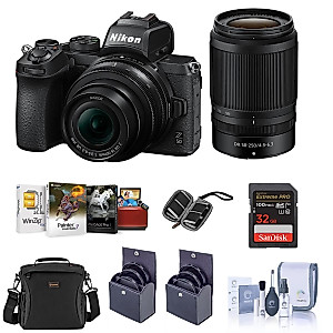 Z50 DX-Format Mirrorless Camera with NIKKOR Z DX 16-50mm f/3.5-6.3 VR & Z DX 50-250mm f/4.5-6.3 VR Lenses - Bundle with Camera Case, 32GB SDHC U3 Card, 62 / 46mm Filter Kits, PC Software, More