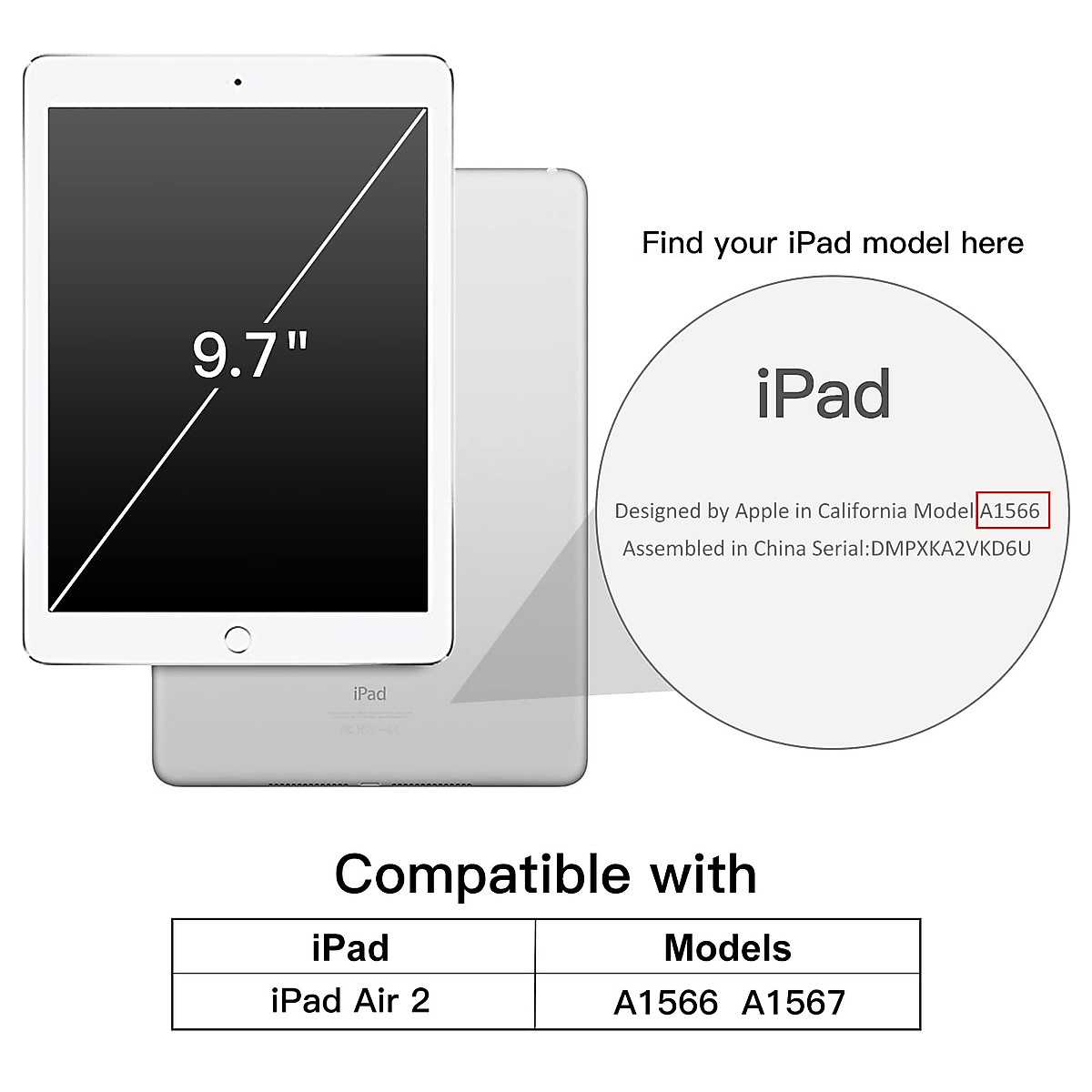 JETech Case for iPad Air 2 (2nd Generation), Smart Cover Auto Wake/Sleep (Black)