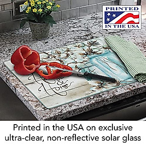 CounterArt Cotton Boll Heart & Home 3mm Heat Tolerant Tempered Glass Cutting Board 15" x 12" Made in the USA Dishwasher Safe