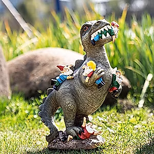 SOWSUN Garden Gnome Statues Outdoor Decor, 14” Dinosaur Gnomes Garden Art Outdoor for Fall Winter Garden Decor, Outdoor Statue for Patio, Lawn, Yard Decoration, Housewarming Garden Gift