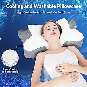 Teemour Memory Foam Pillow for Neck and Shoulder 2 in 1 Pillow for Sleeping, Memory Foam Neck Pillows Neck Support Pillow for Side Back Stomach Sleepers Cooling Pillow with Pillowcase