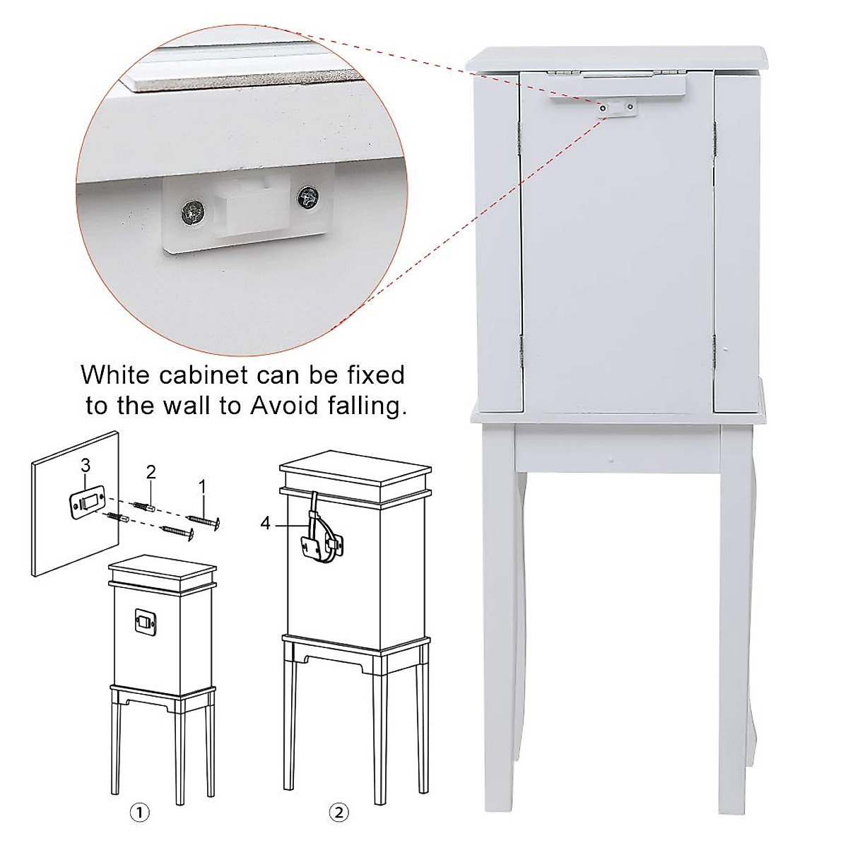 Kcelarec Standing Jewelry Cabinet Armoire Storage Chest with Flip Top Mirror,Storage Organizer Makeup Display Jewelry Box Stand Up Accent Furniture Bedroom Armoires