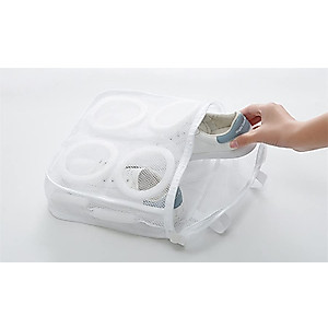 Reusable Zipper Net Shoes Wash Bag Gym Shoe Sneaker Trainers Dryer Bag Laundry Storage Organizer White Square