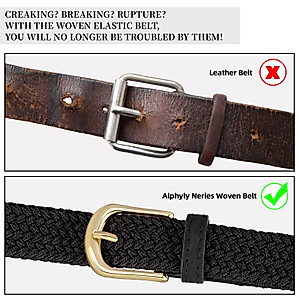 Alphyly Neries 2 Pack Women Plus Size Belt, Woven Elastic Stretch Belt, Brown Braided Belt Women, Black+Brown, For Waist Size 25-36''